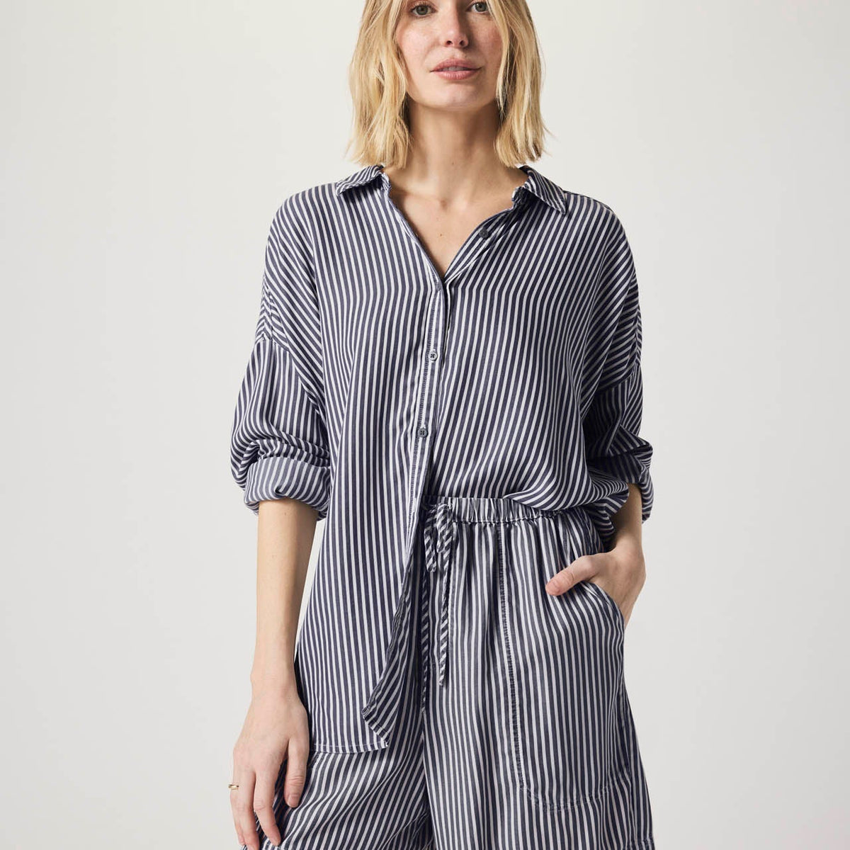 Ella Stripe Button Down Shirt - Navy Stripe – Kitch Clothing